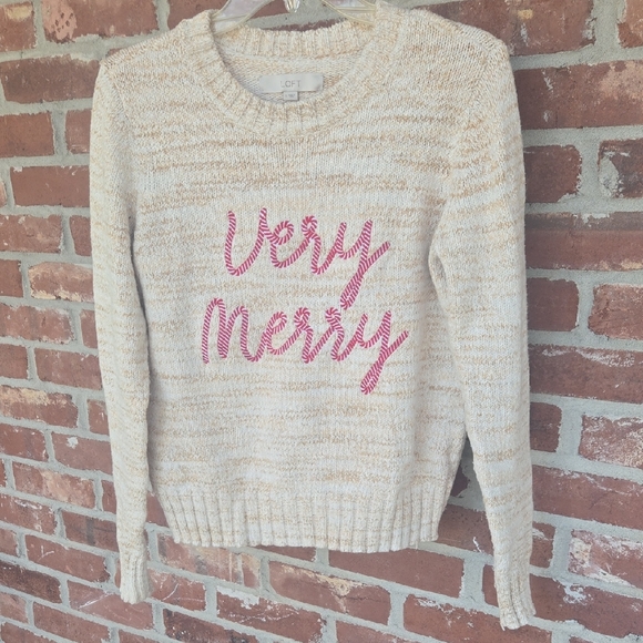 LOFT | Sweaters | Loft Tan And Red Very Merry Sweater | Poshmark
